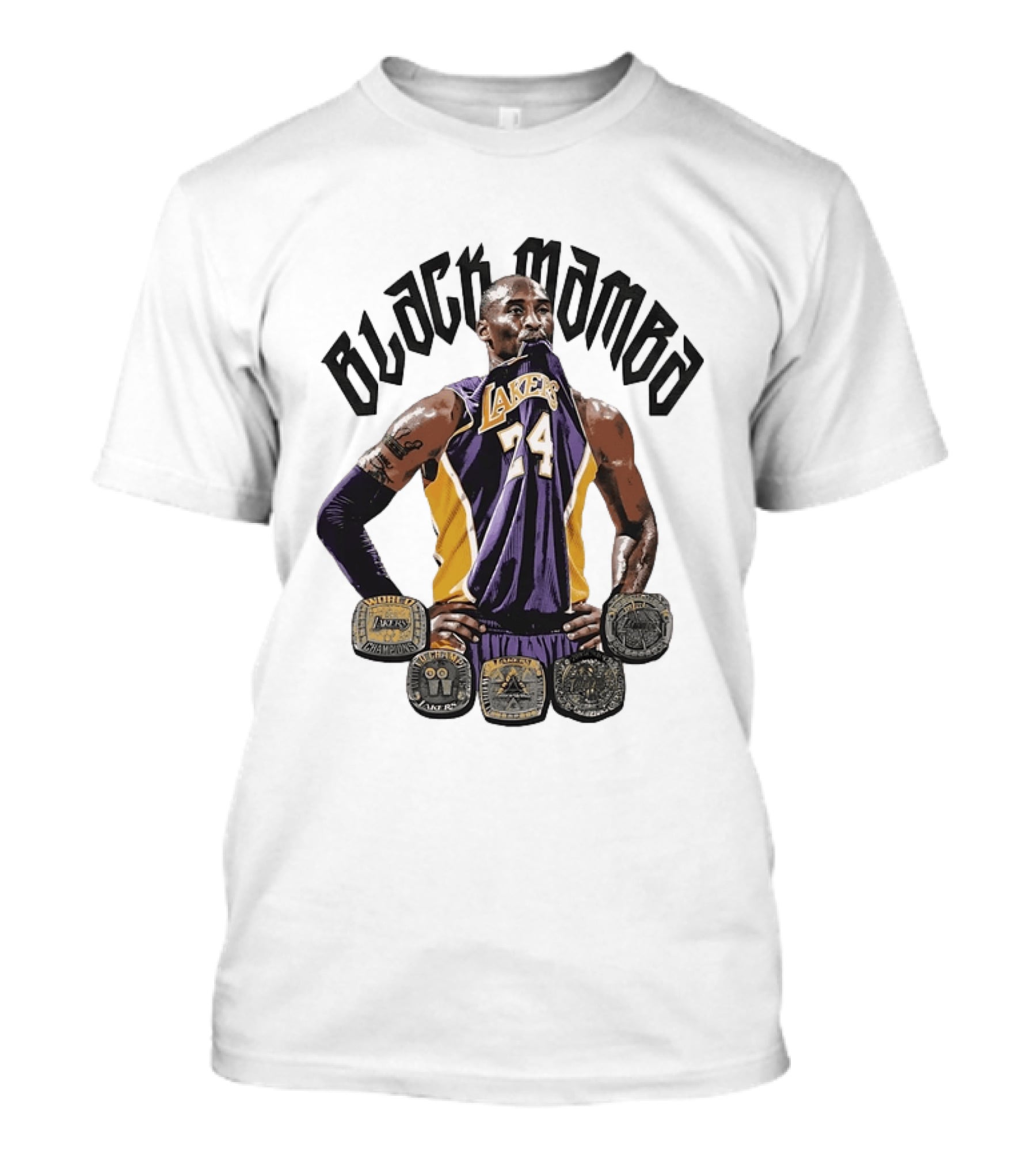 Black Mamba Kobe Bryant 24 Los Angeles Lakers NBA 5 Championship Rings T-Shirt