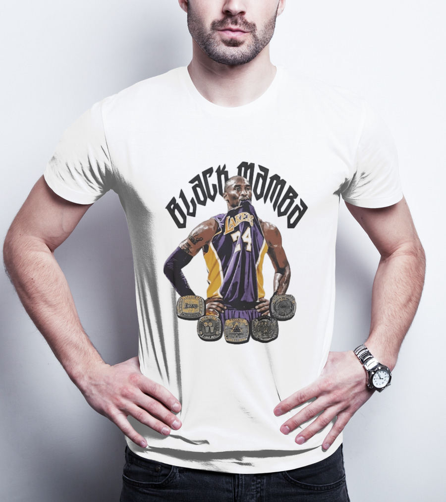 Black Mamba Kobe Bryant 24 Los Angeles Lakers NBA 5 Championship Rings T-Shirt