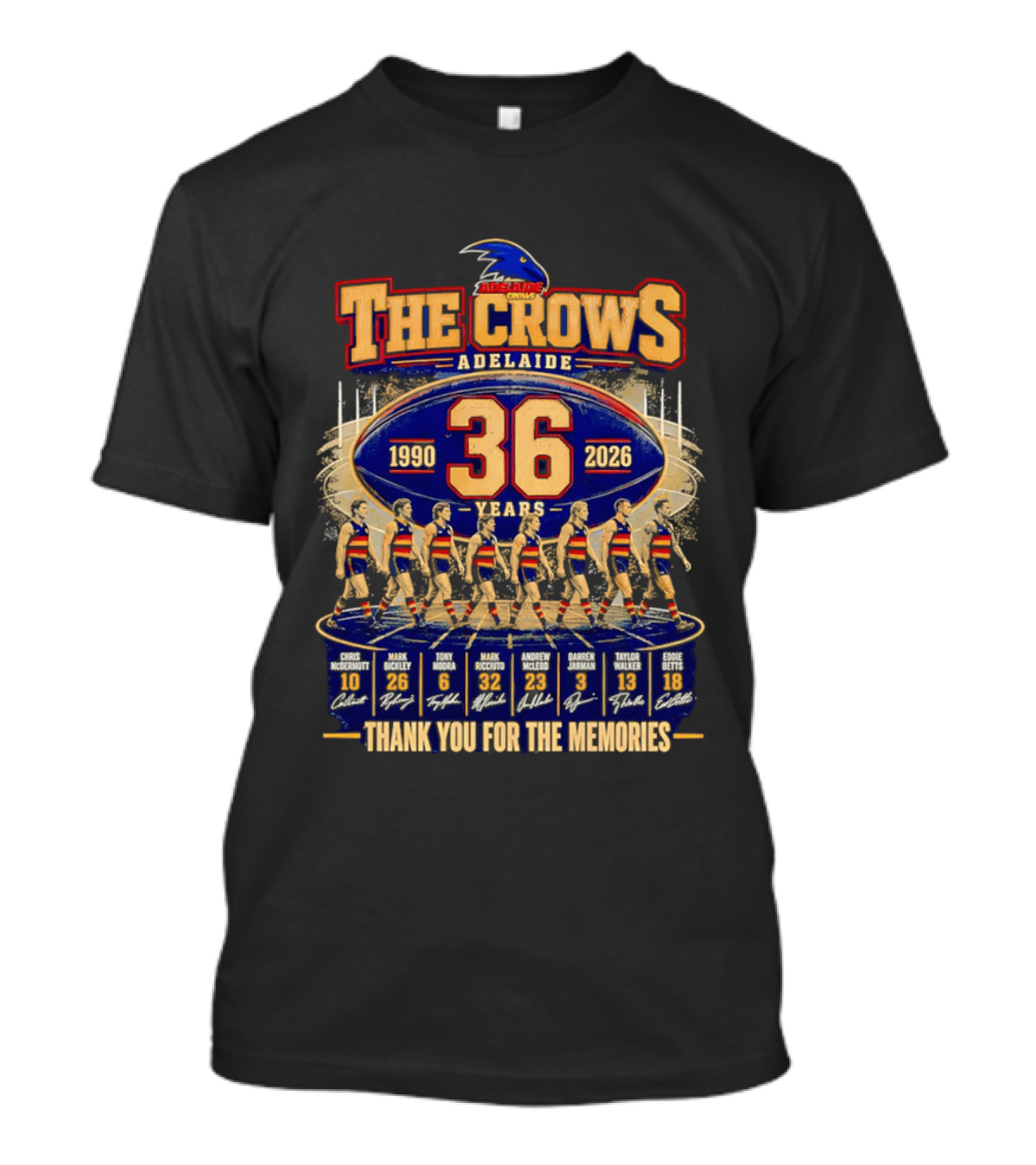 The Crows Adelaide 36 Years 1990 2026 Thank You For The Memories Players Signatures T-Shirt
