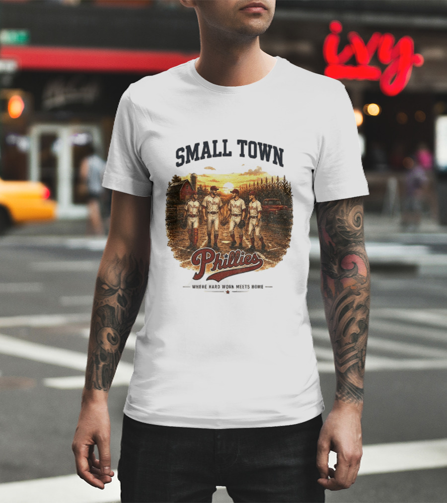 Phillies Small Town Baseball Where Hard Work Meets Home T-Shirt