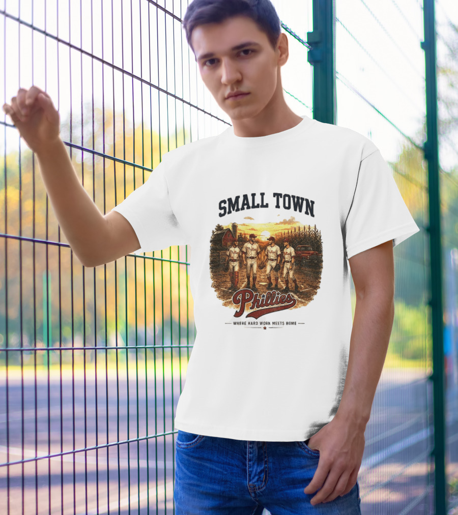 Phillies Small Town Baseball Where Hard Work Meets Home T-Shirt