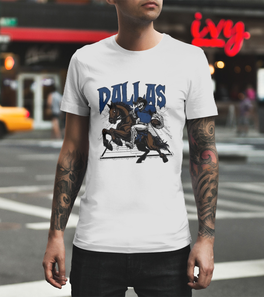 Dallas Cowboy Skeleton Riding Horse Playing Football T-Shirt