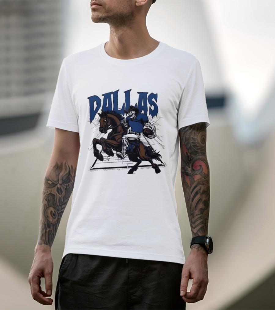 Dallas Cowboy Skeleton Riding Horse Playing Football T-Shirt