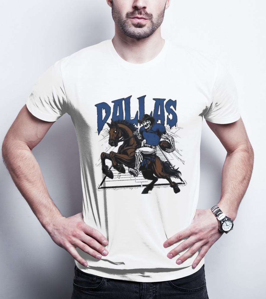Dallas Cowboy Skeleton Riding Horse Playing Football T-Shirt