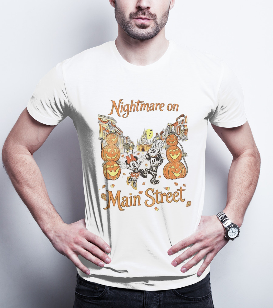 Disney Mickey And Minnie Mouse Halloween Nightmare On Main Street Pumpkins Autumn Fall T-Shirt