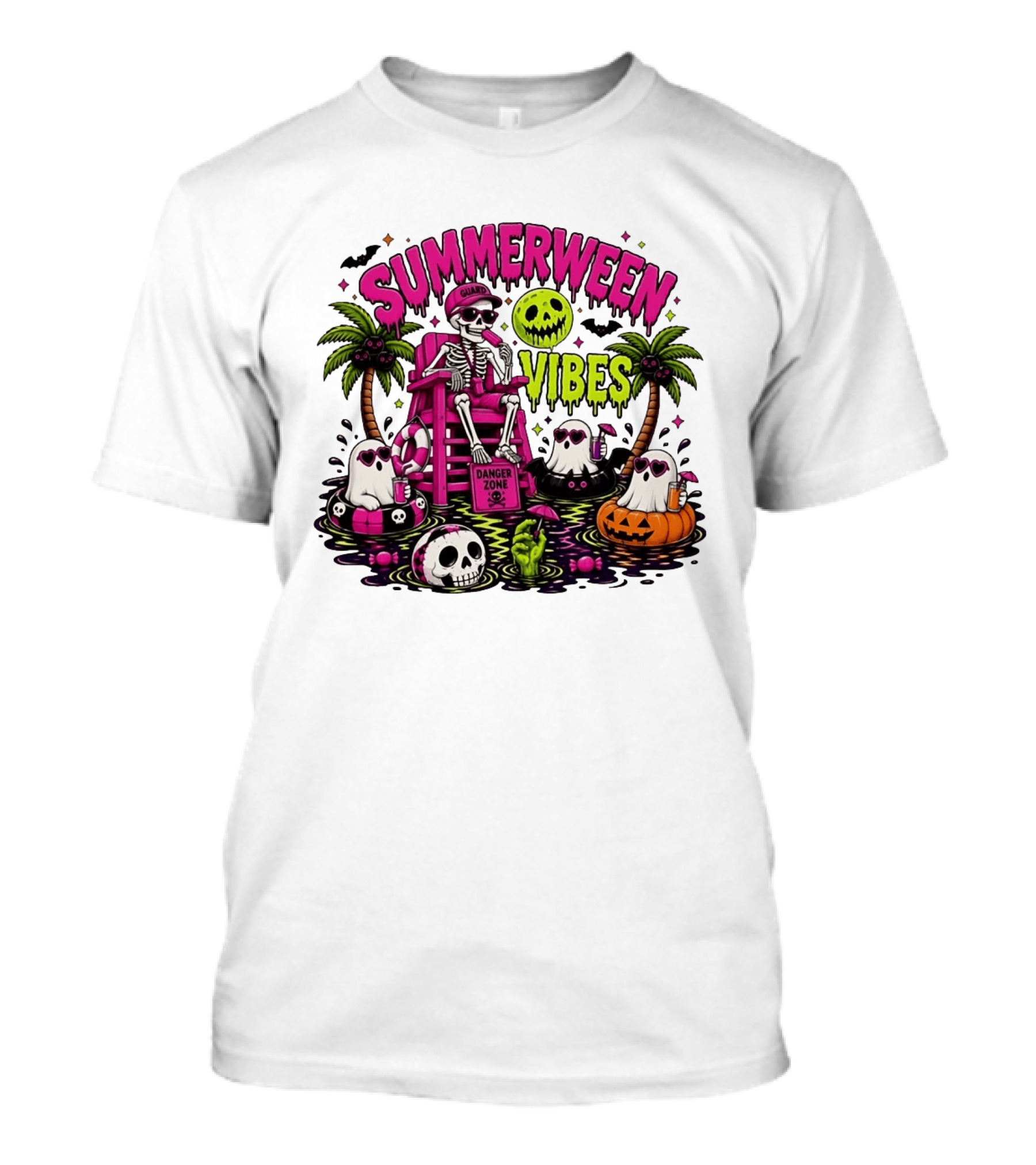 Summerween Vibes Halloween Skeleton Beach Party 2026 T-Shirt