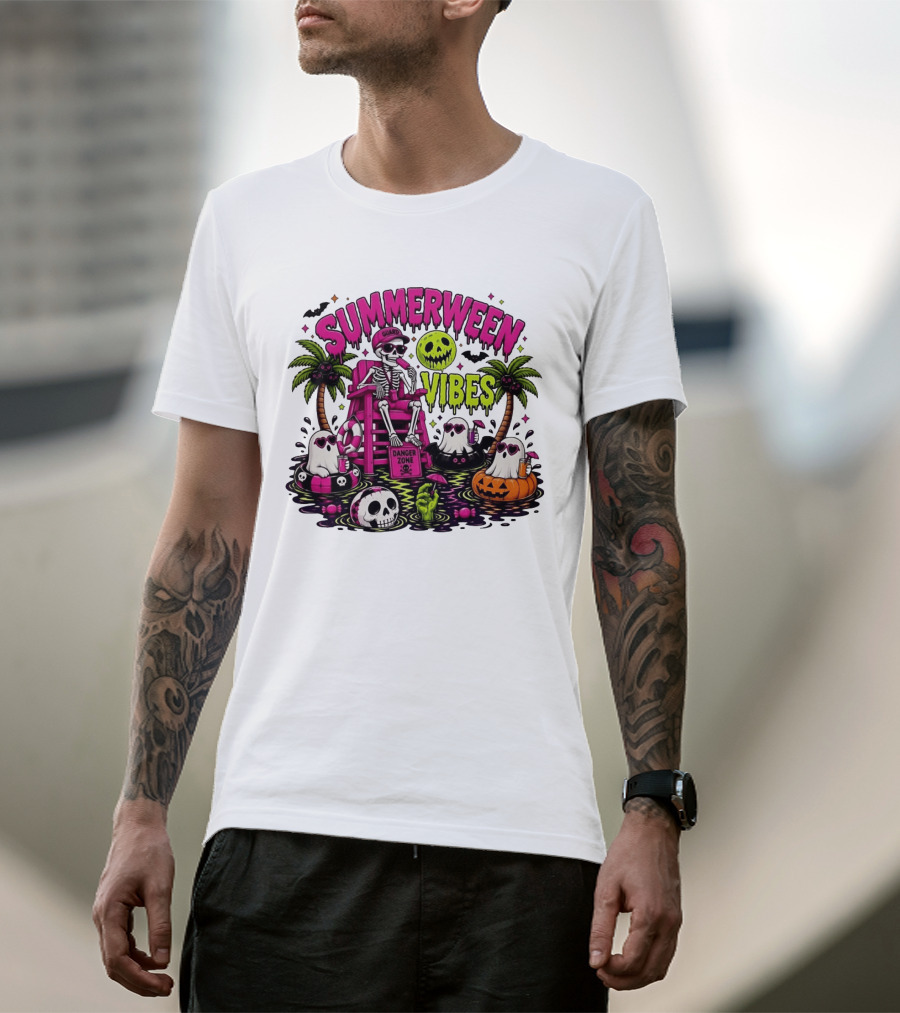 Summerween Vibes Halloween Skeleton Beach Party 2026 T-Shirt