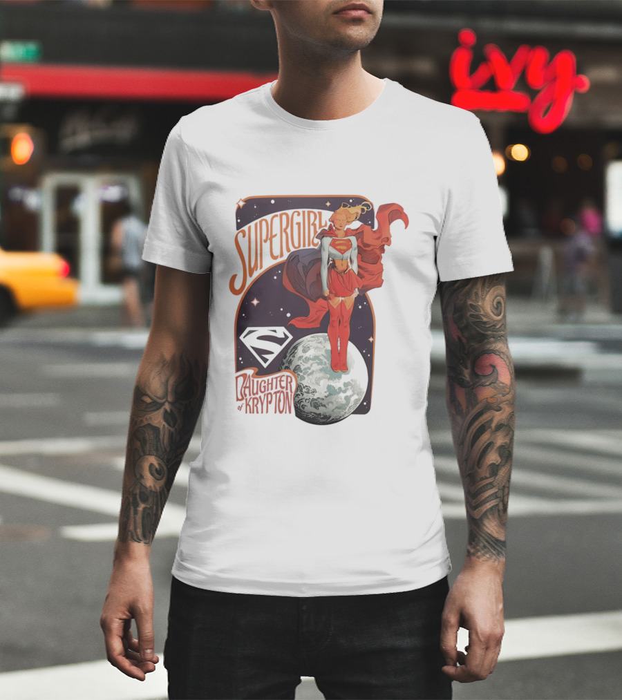 Supergirl Daughter Of Krypton DC Comic Style Superhero Logo Moon Scene T-Shirt
