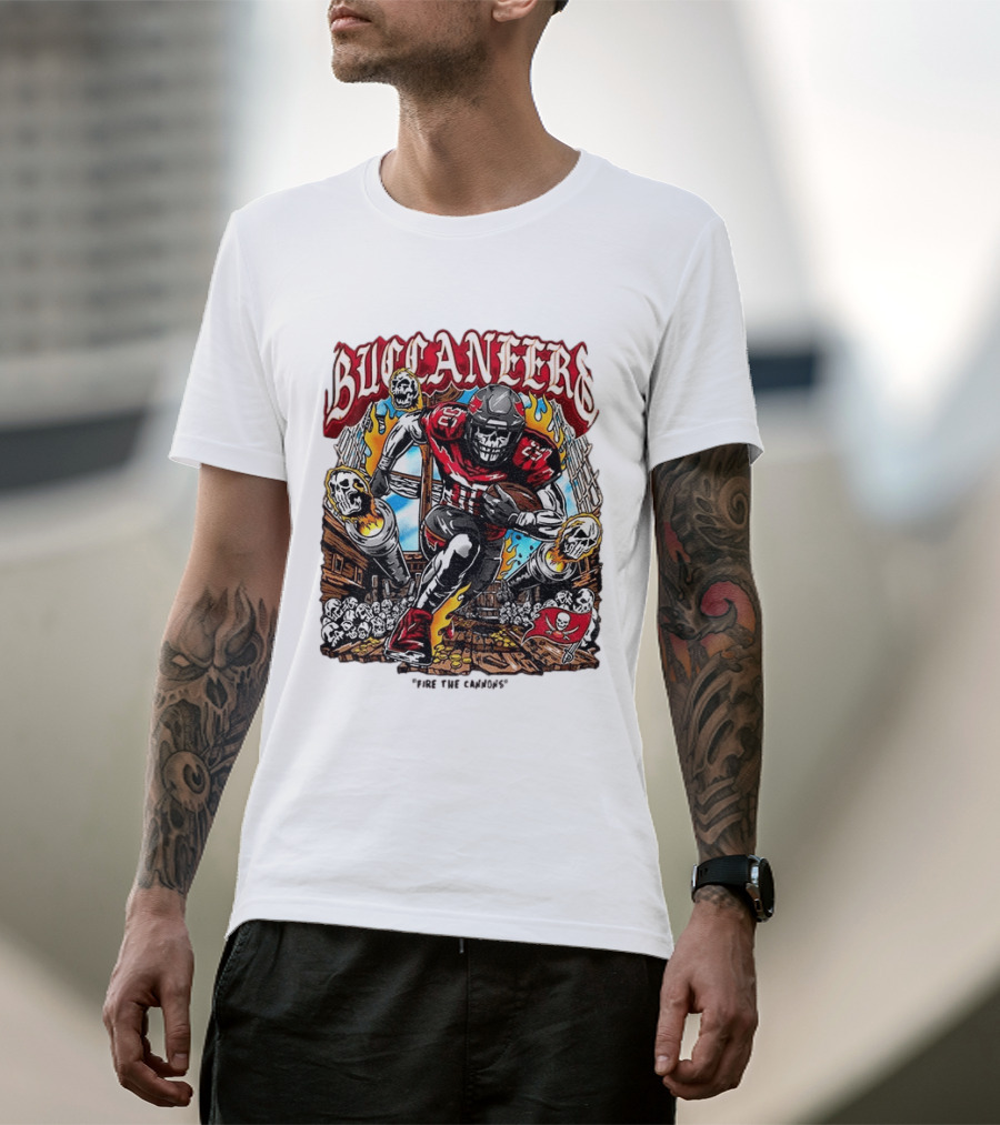 Buccaneers Fire The Cannons Skeleton Football T-Shirt