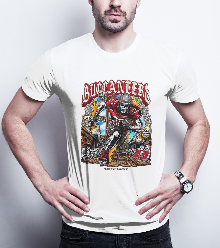 Buccaneers Fire The Cannons Skeleton Football T-Shirt