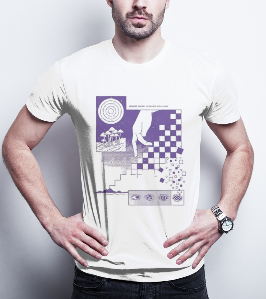 Modest Mouse An Eraser And A Maze Album Artwork Purple Checkerboard T-Shirt