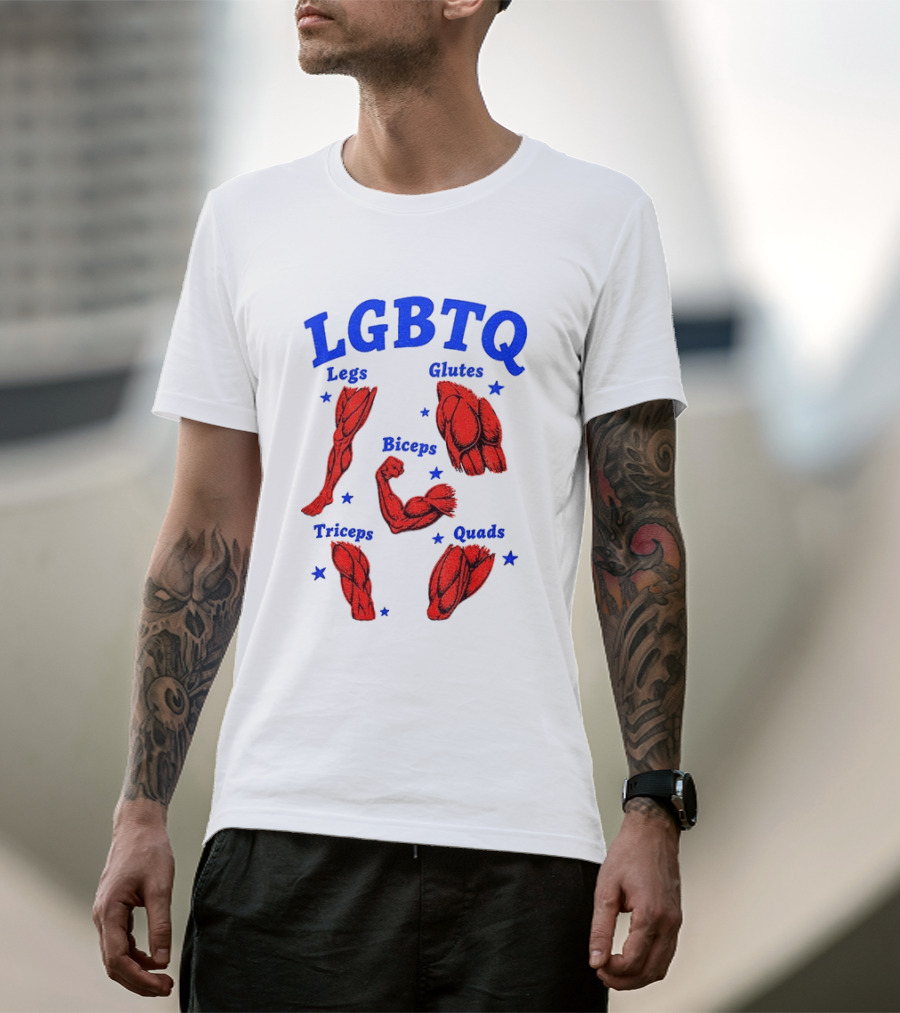 LGBTQ Muscular Anatomical Legs Glutes Biceps Triceps Quads Workout T-Shirt