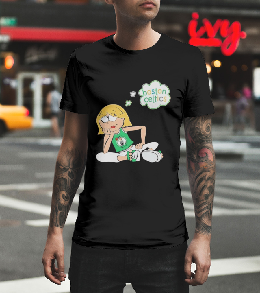 Boston Celtics NBA Cartoon Girl Sitting Thought Bubble T-Shirt