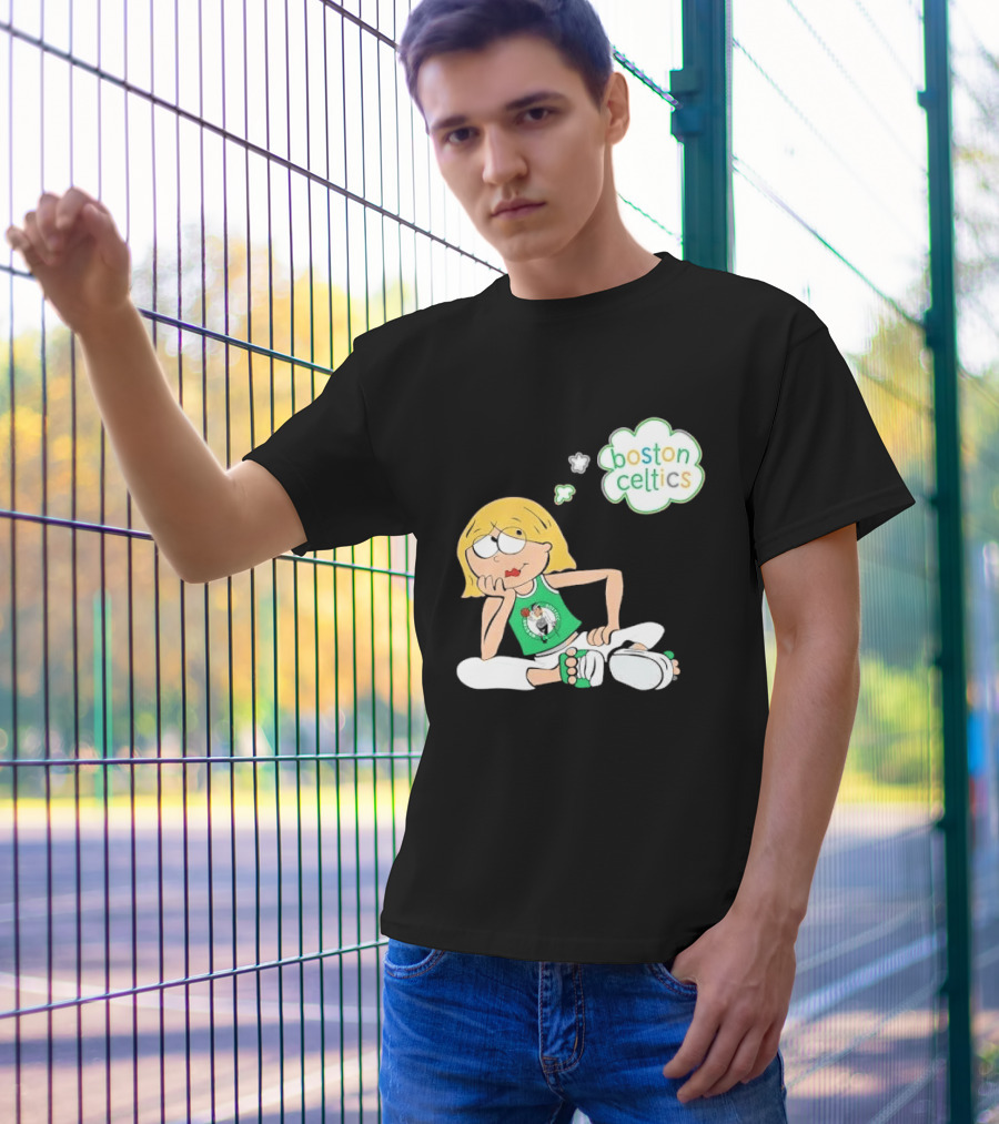 Boston Celtics NBA Cartoon Girl Sitting Thought Bubble T-Shirt