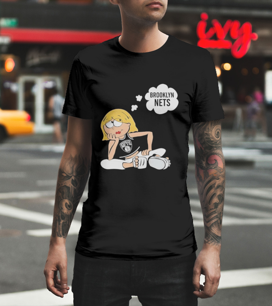Brooklyn Nets Cartoon Girl With Glasses Thought Bubble NBA T-Shirt