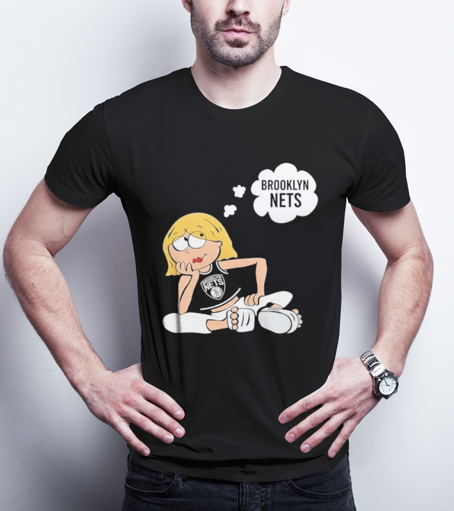Brooklyn Nets Cartoon Girl With Glasses Thought Bubble NBA T-Shirt