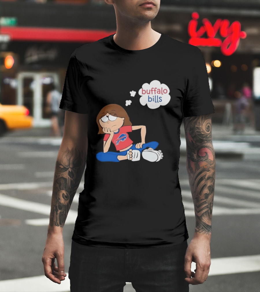 Buffalo Bills Cartoon Thoughtful Girl In Red And Blue Outfit T-Shirt