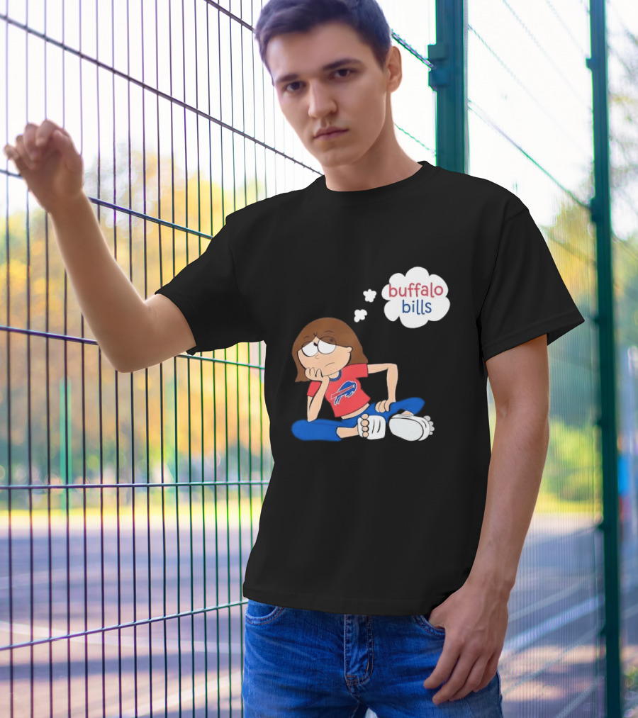 Buffalo Bills Cartoon Thoughtful Girl In Red And Blue Outfit T-Shirt