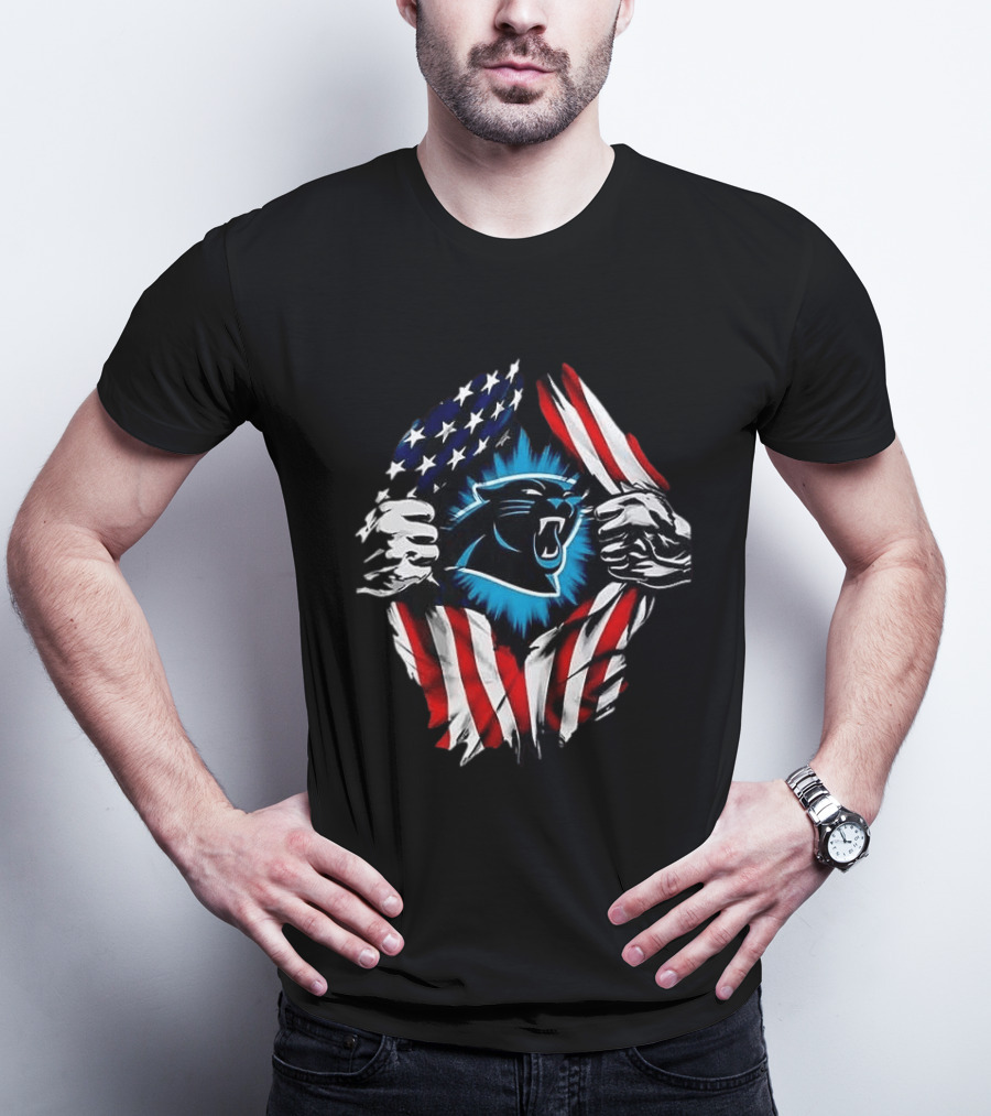 Carolina Panthers Super Man Skull Cap Backwards American Flag Panthers T-Shirt