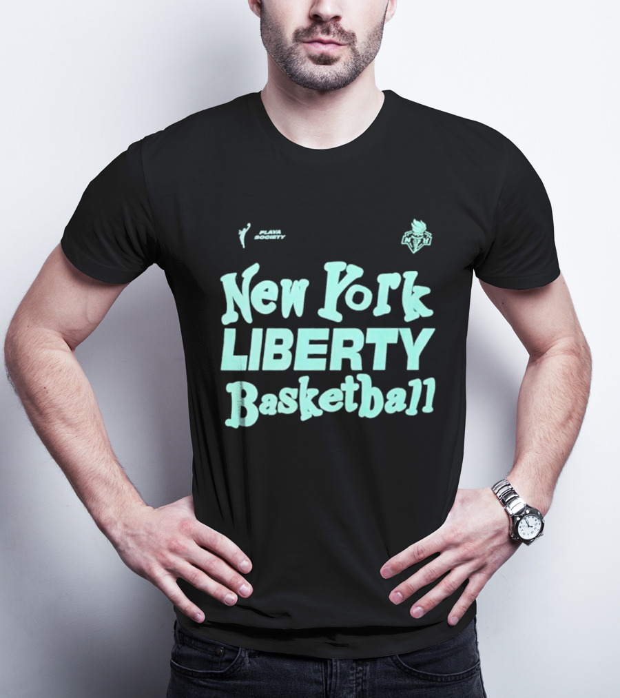 Jason Sudeikis Playa Society New York Liberty Basketball Wordmark T-Shirt