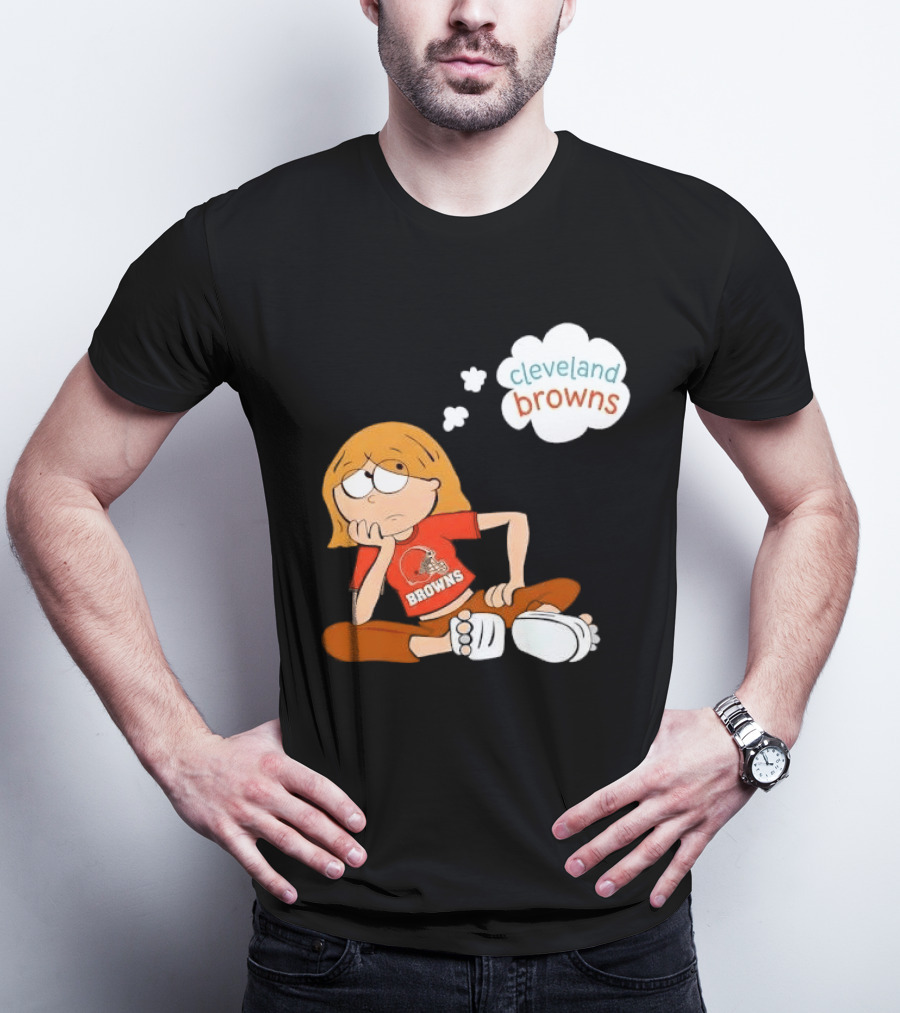 Cleveland Browns Cartoon Girl Sitting With Thought Bubble T-Shirt