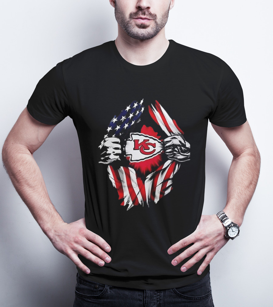 Kansas City Chiefs Superman American Flag Ripped T-Shirt