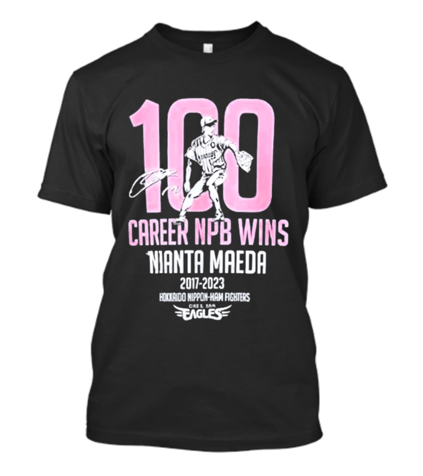 100 Career NPB Wins Kenta Maeda 2007 2023 Hokkaido Nippon Ham Fighters Eagles T-Shirt