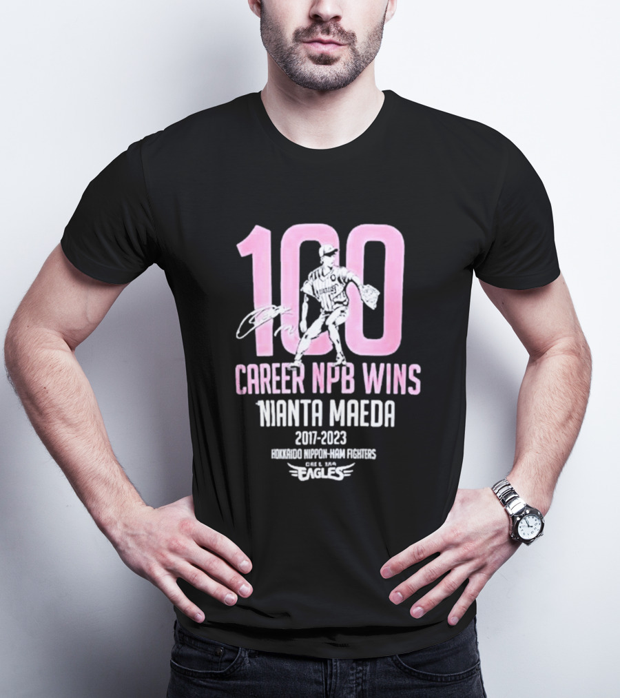 100 Career NPB Wins Kenta Maeda 2007 2023 Hokkaido Nippon Ham Fighters Eagles T-Shirt