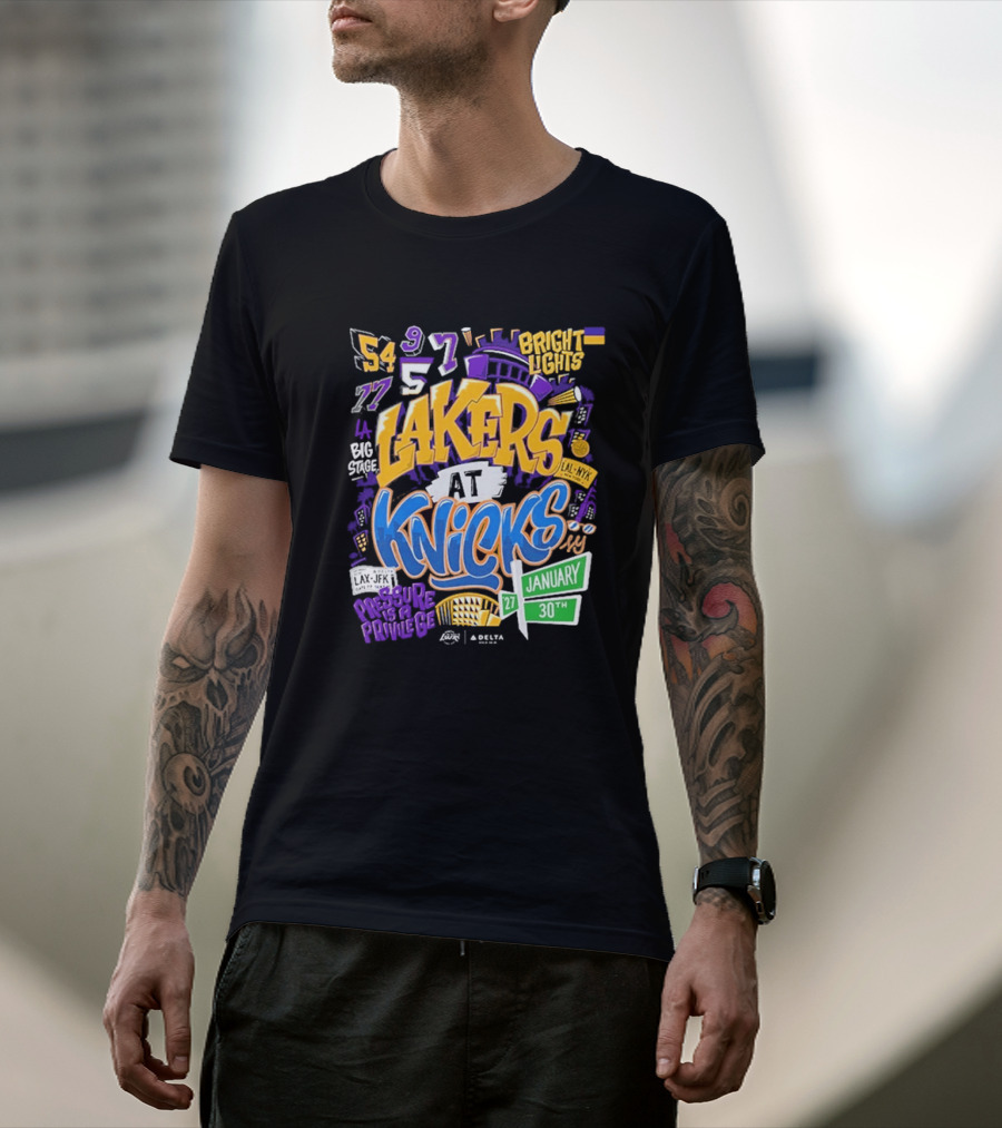 Lakers At Knicks Bright Lights New York January 27 30 2026 T-Shirt