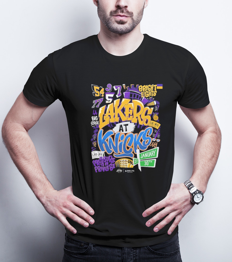 Lakers At Knicks Bright Lights New York January 27 30 2026 T-Shirt