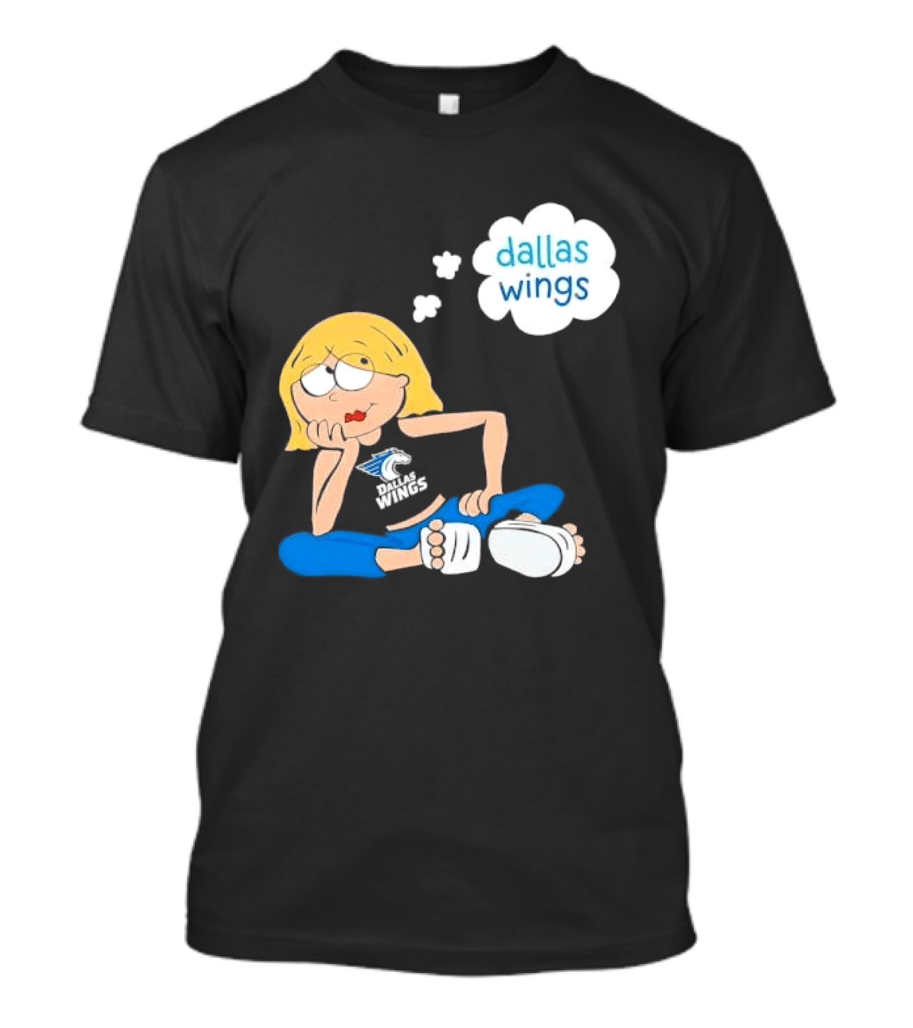 Dallas Wings WNBA Cartoon Blonde Girl Daydreaming Thought Bubble T-Shirt