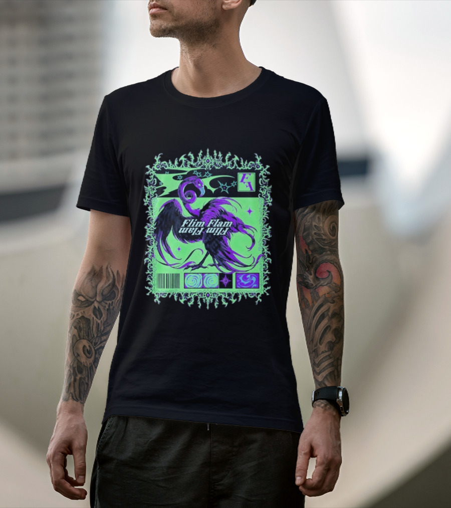Flim Flam Flamingo Comic Cover Retro Art With Psychedelic Patterns And Barcode T-Shirt