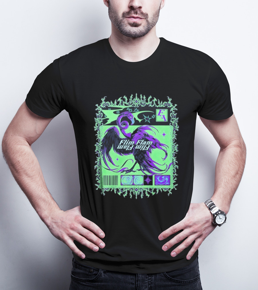 Flim Flam Flamingo Comic Cover Retro Art With Psychedelic Patterns And Barcode T-Shirt
