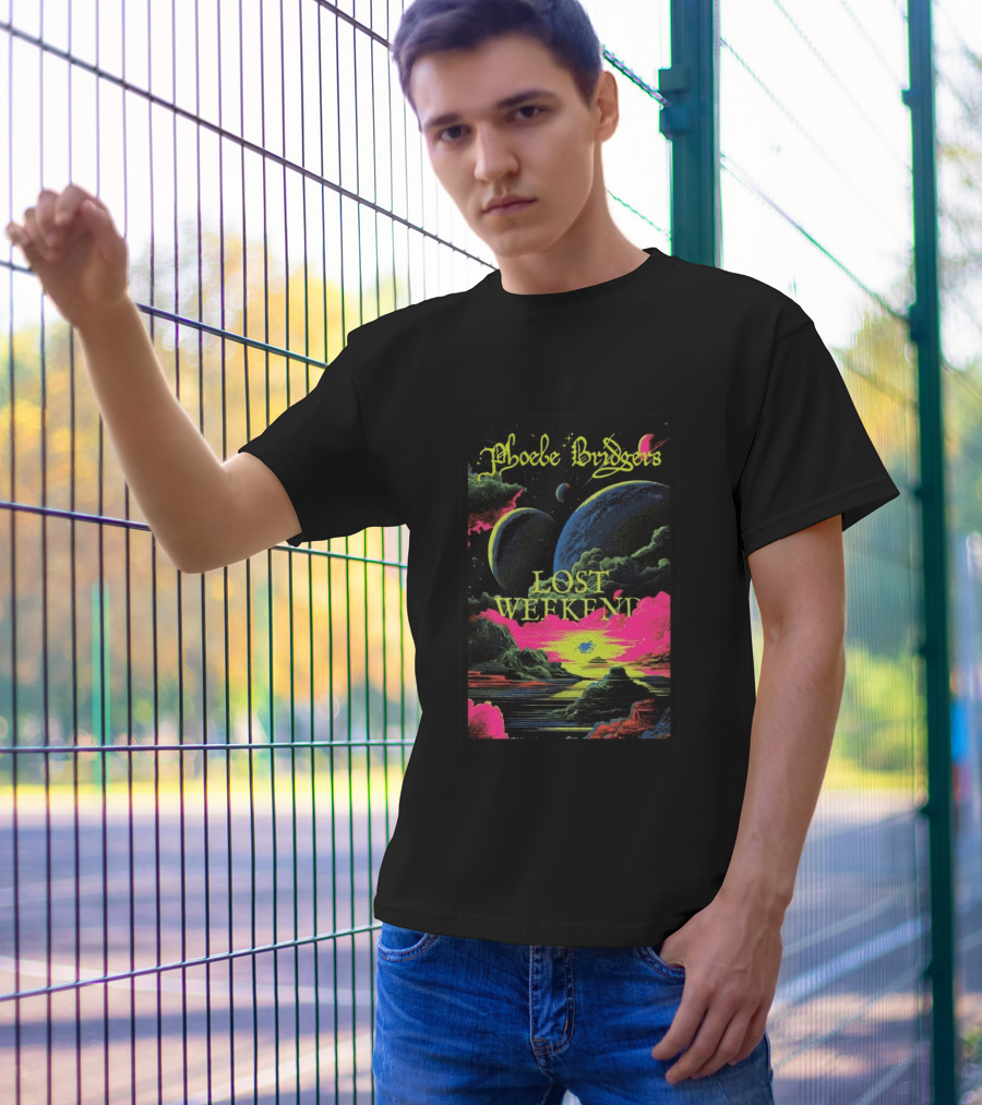 Phoebe Bridgers Lost Weekend 2026 Cosmic Event Planets Clouds Neon T-Shirt