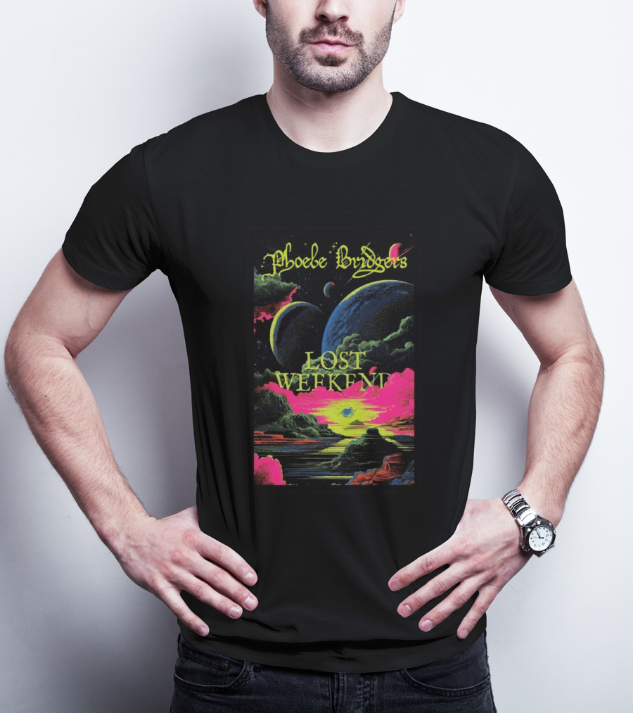Phoebe Bridgers Lost Weekend 2026 Cosmic Event Planets Clouds Neon T-Shirt