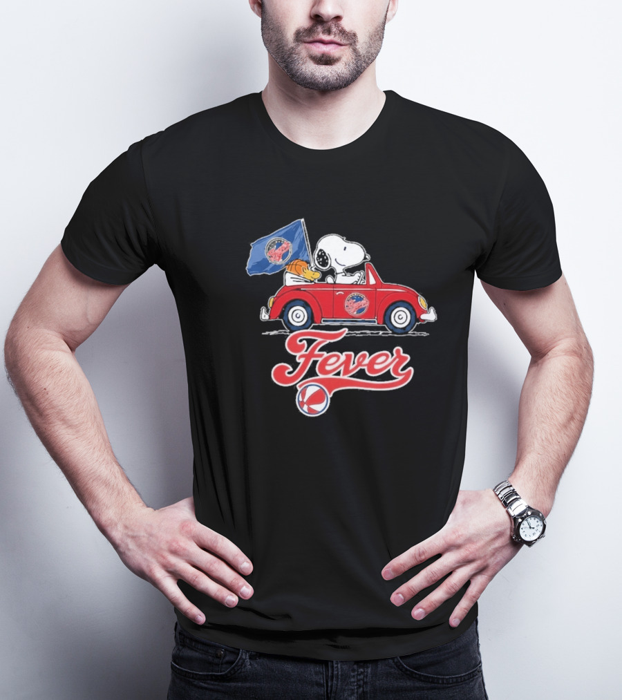 Snoopy Driving Red Car With Indiana Fever WNBA Basketball Logos T-Shirt