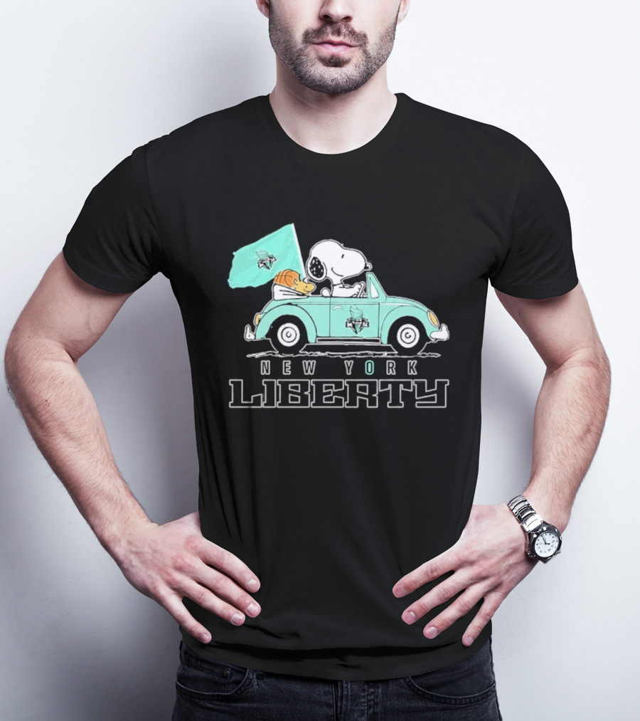 Snoopy Driving Car New York Liberty WNBA Basketball T-Shirt