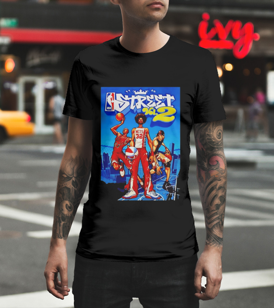 NBA Street Vol 2 Nets 32 Cartoon Players Basketball Game T-Shirt
