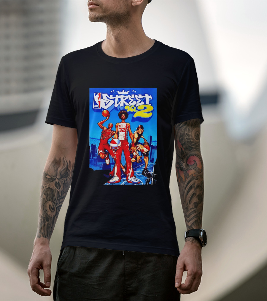 NBA Street Vol 2 Nets 32 Cartoon Players Basketball Game T-Shirt
