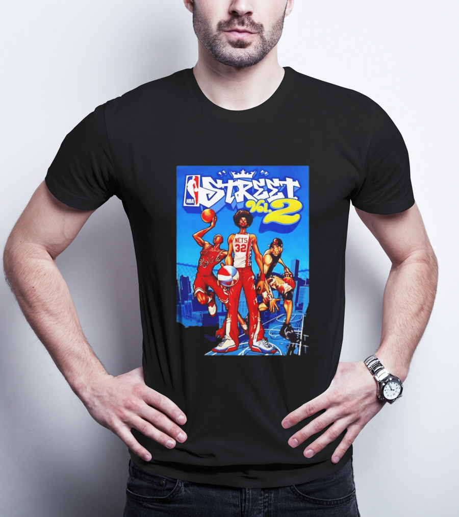 NBA Street Vol 2 Nets 32 Cartoon Players Basketball Game T-Shirt