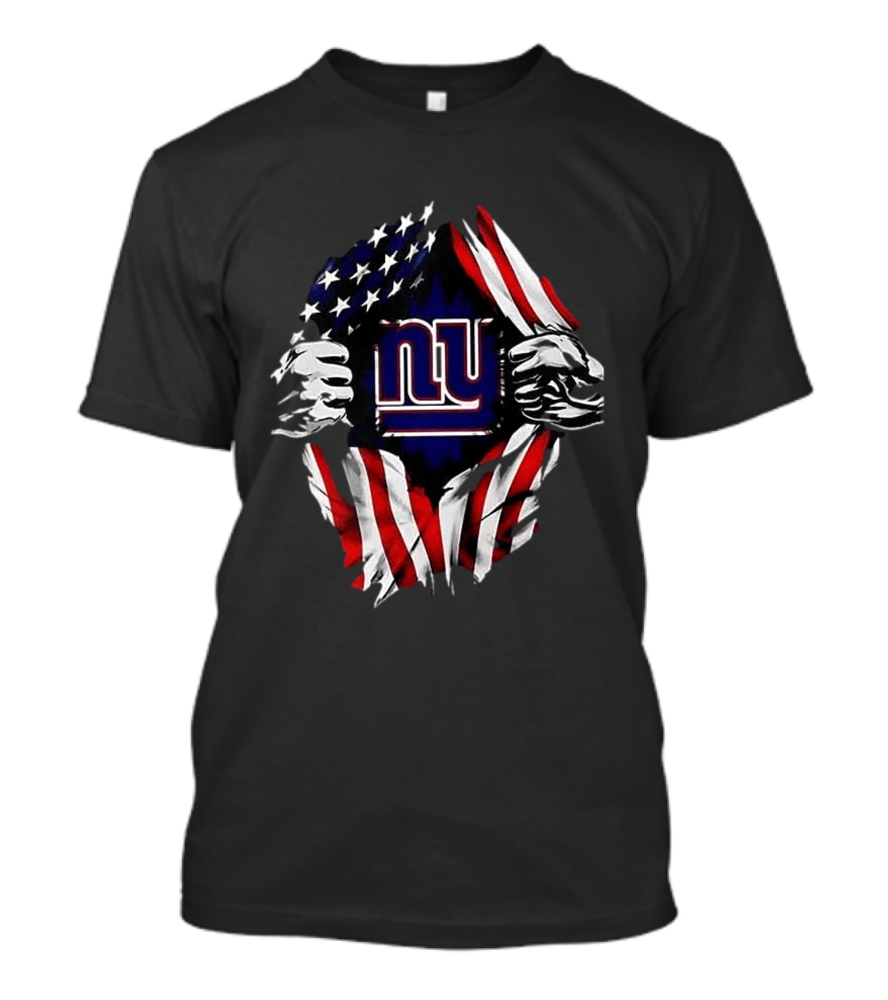 New York Giants American Flag Rip Super Man X Skull Cap Backwards T-Shirt