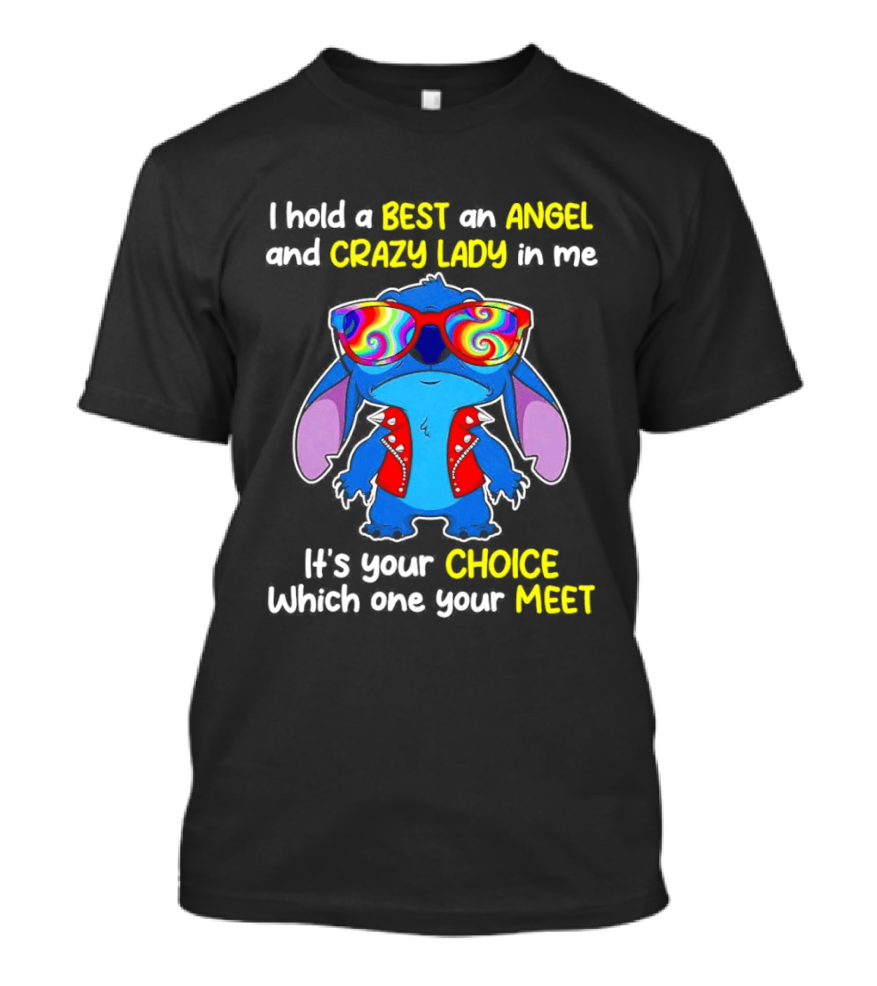 Stitch Disney Best Angel Crazy Lady Choice Meet T-Shirt