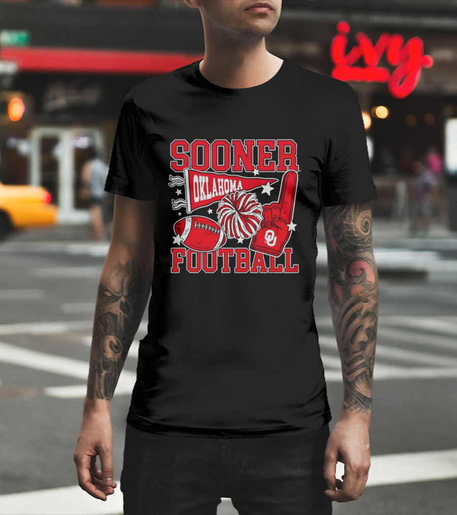 Oklahoma Sooners Football Sooner OU Pom Pom Foam Finger Pennant T-Shirt