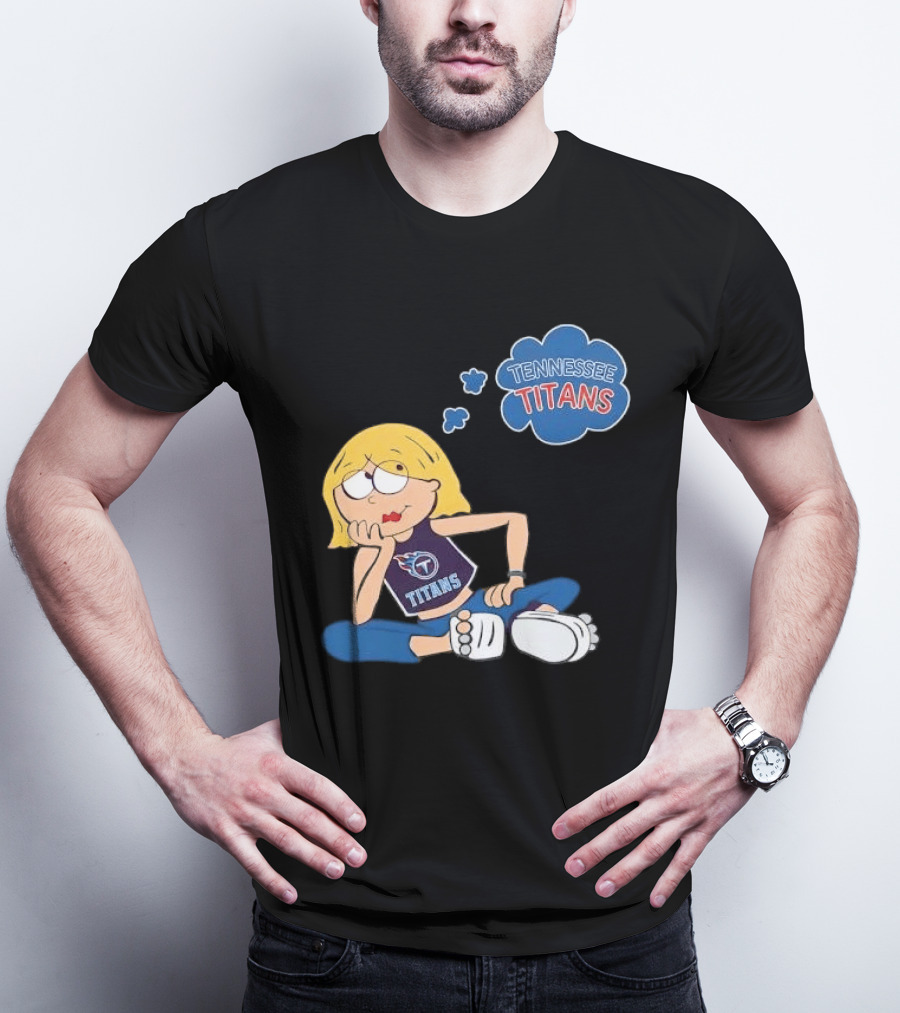 Tennessee Titans Blonde Cartoon Girl Sitting Thinking Thought Bubble Titans T-Shirt