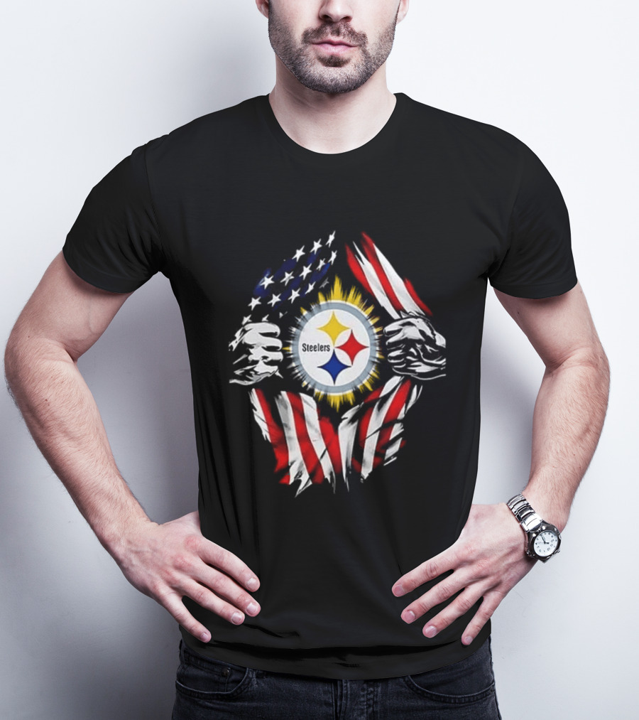 Pittsburgh Steelers Superman Skull Cap USA Flag T-Shirt