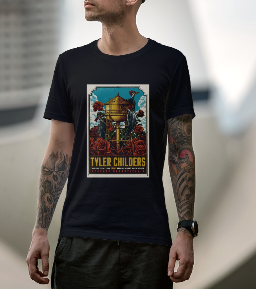 Tyler Childers August 14 2026 Hershey PA Water Tower Woodpeckers Roses T-Shirt