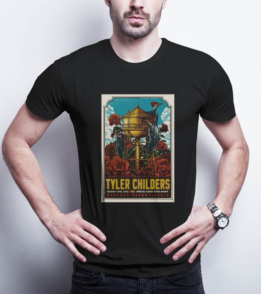 Tyler Childers August 14 2026 Hershey PA Water Tower Woodpeckers Roses T-Shirt