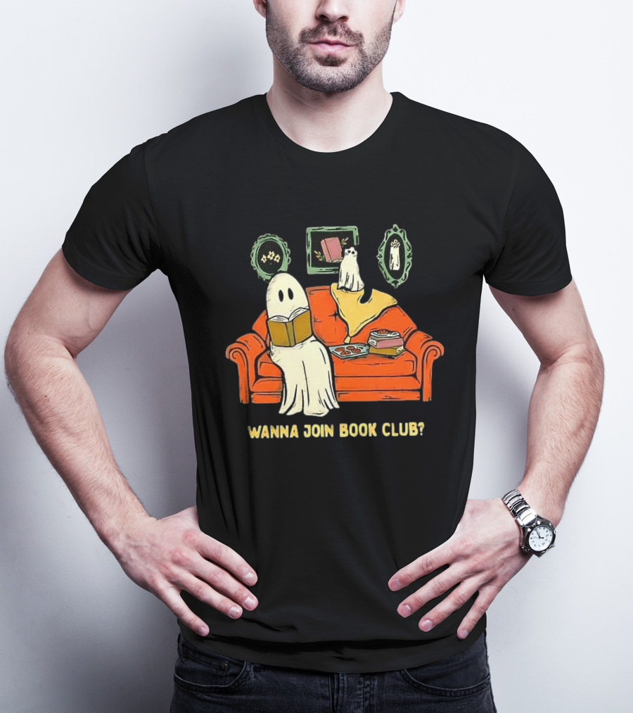 Wanna Join Book Club Ghost Cat Spooky Halloween Cookies T-Shirt