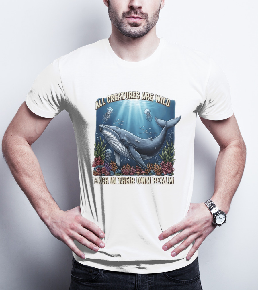 All Creatures Are Wild Humpback Whale Ocean Coral Reef Jellyfish Realm T-Shirt