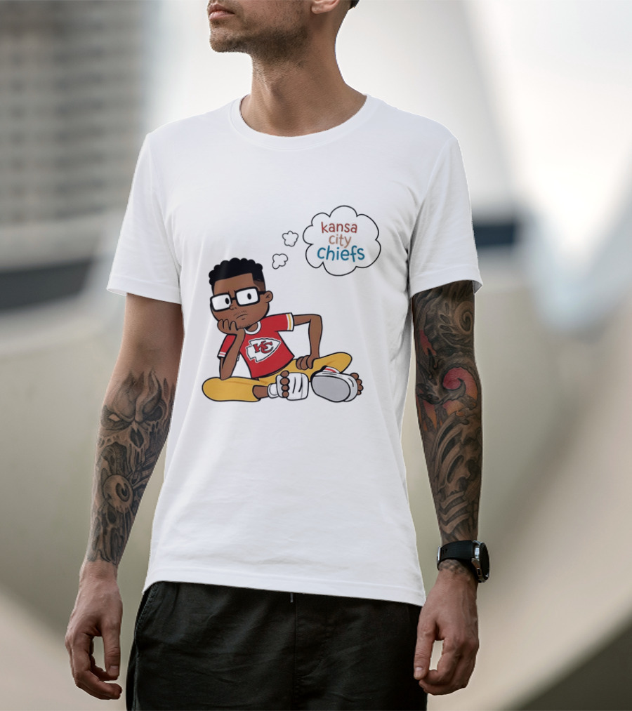 Kansas City Chiefs Cartoon Boy Thought Bubble Sitting With KC T-Shirt